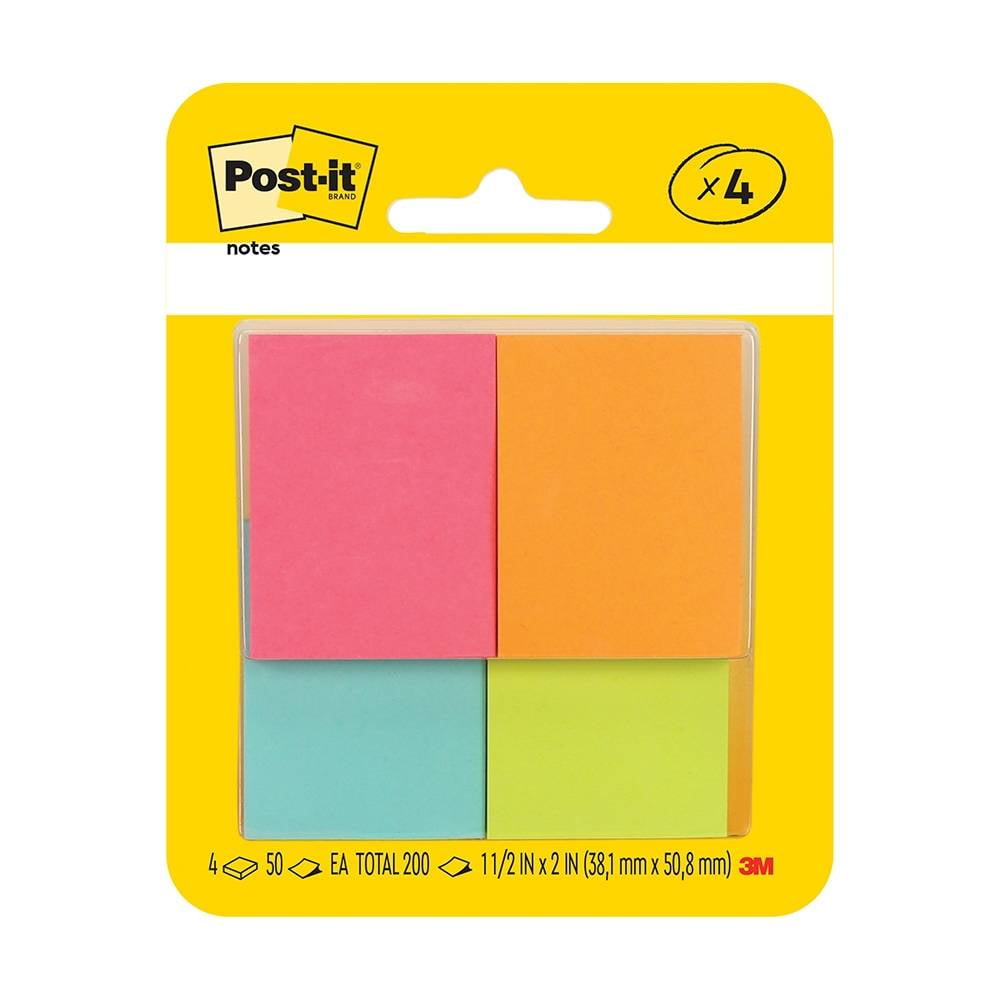Notas Adhesivas 3M Post It 1.5 x2 Pulgadas 4 Blocks, 50 Hojas c/u ...