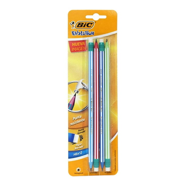 Lápices Bic evolution hexagonal 2HB paquete con 4 pzas | Walmart en línea