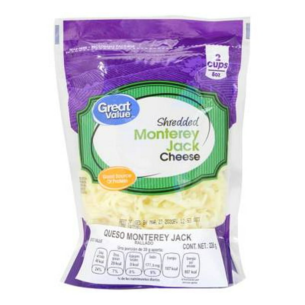 Queso monterey jack Great Value rallado 226 g | Walmart en línea