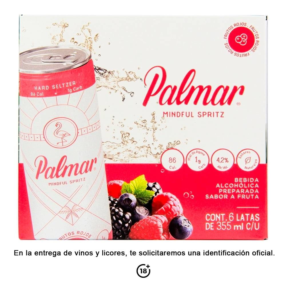 Pack de bebida preparada Palmar hard seltzer spritz frutos rojos con 6 ...