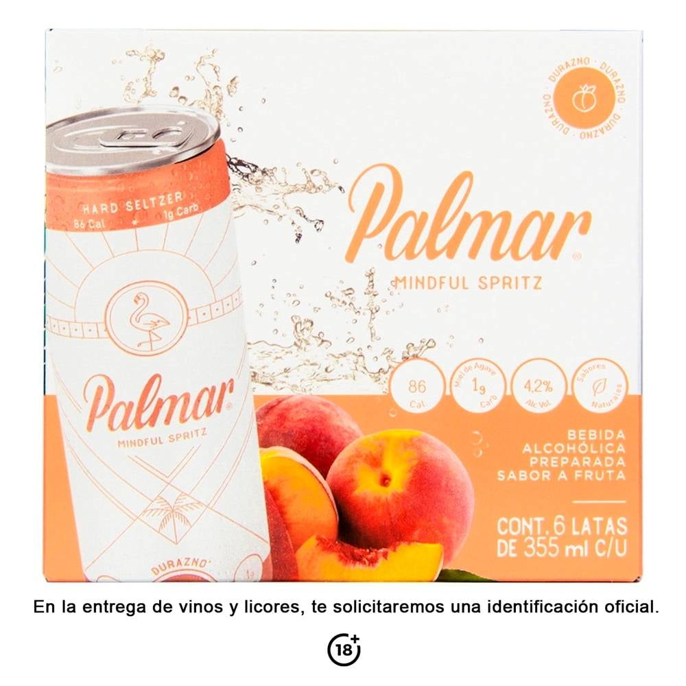 Pack de bebida preparada Palmar hard seltzer spritz durazno con 6 pzas ...