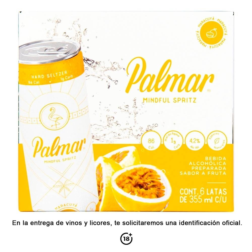 Pack de bebida preparada Palmar hard seltzer spritz maracuyá con 6 pzas ...