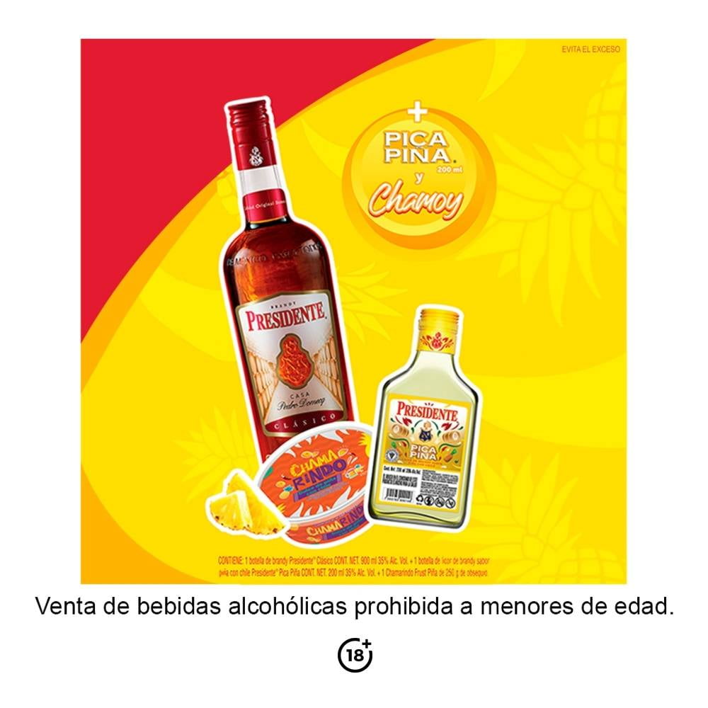 Brandy Presidente Clásico 900 ml + 1 Botella de 200 ml + Chamarindo ...