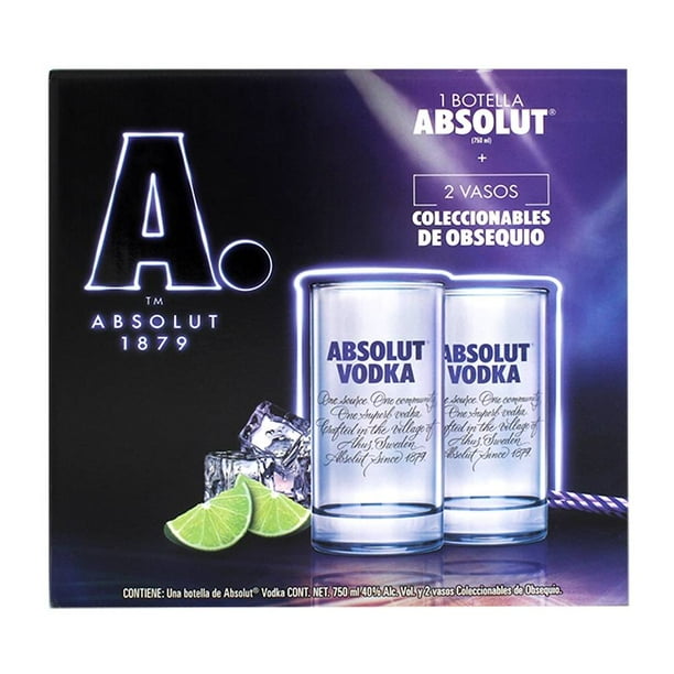 Vodka Absolut 750 ml más 2 vasos coleccionables | Walmart en línea