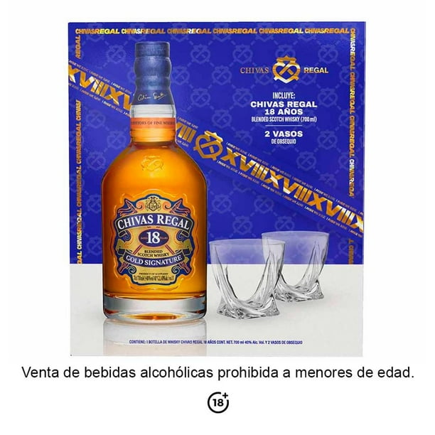 Whisky Chivas Regal 18 750 ml + 2 Vasos | Walmart en línea
