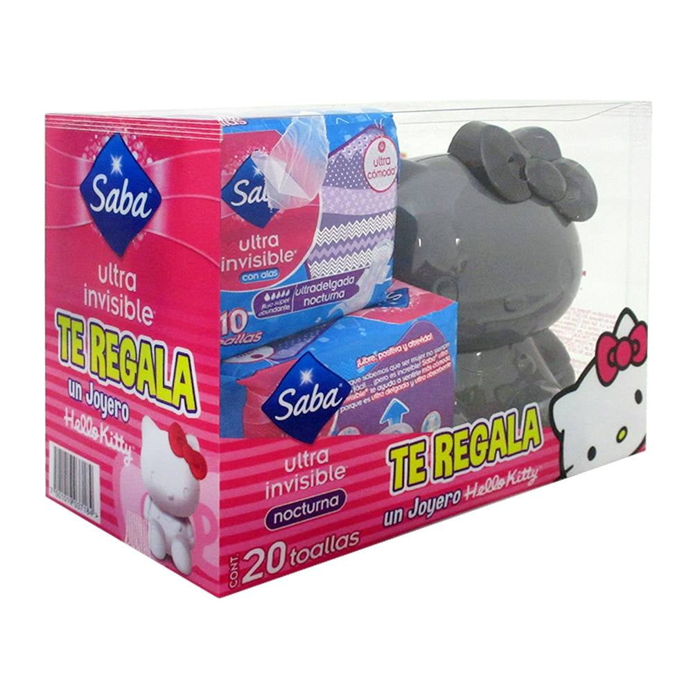 Toallas sanitarias Saba Ultra Invisible nocturna 20 pzas más 1 joyero ...