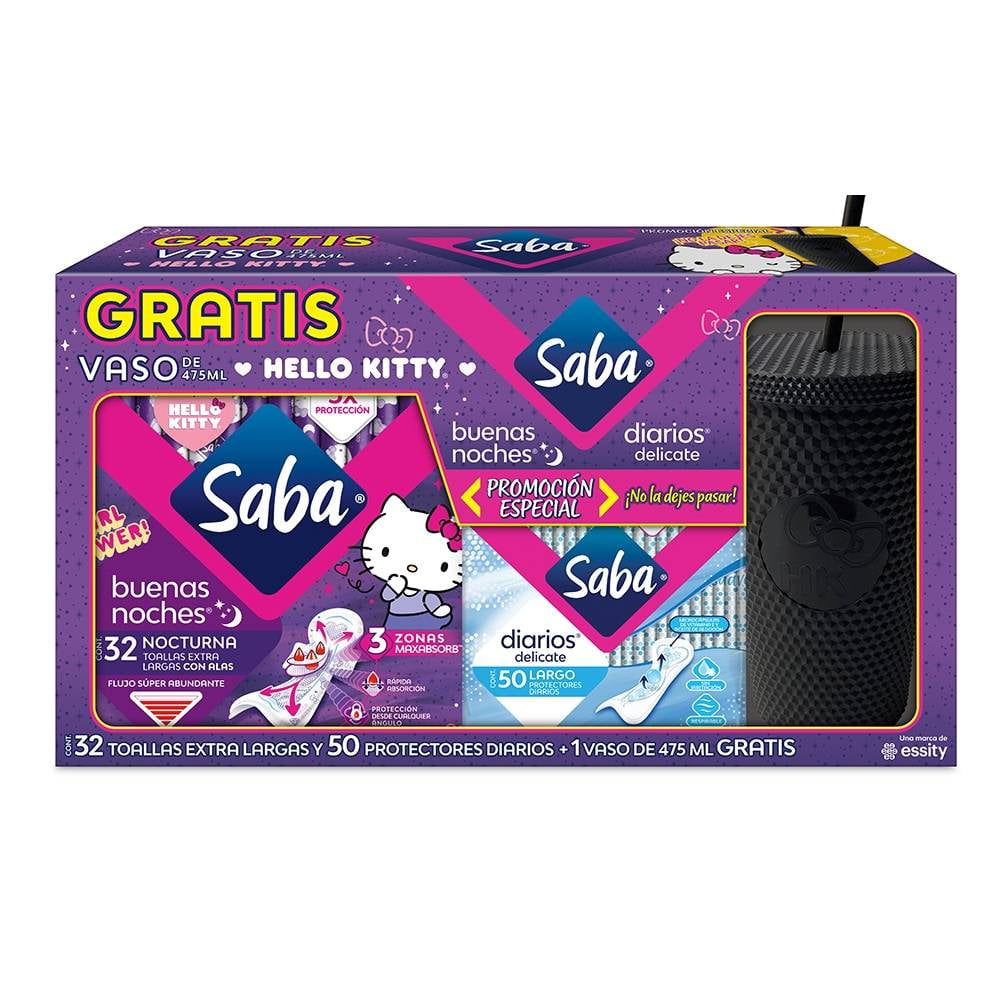 Toallas femeninas Saba Buenas Noches nocturna 32 pzas + protectores ...