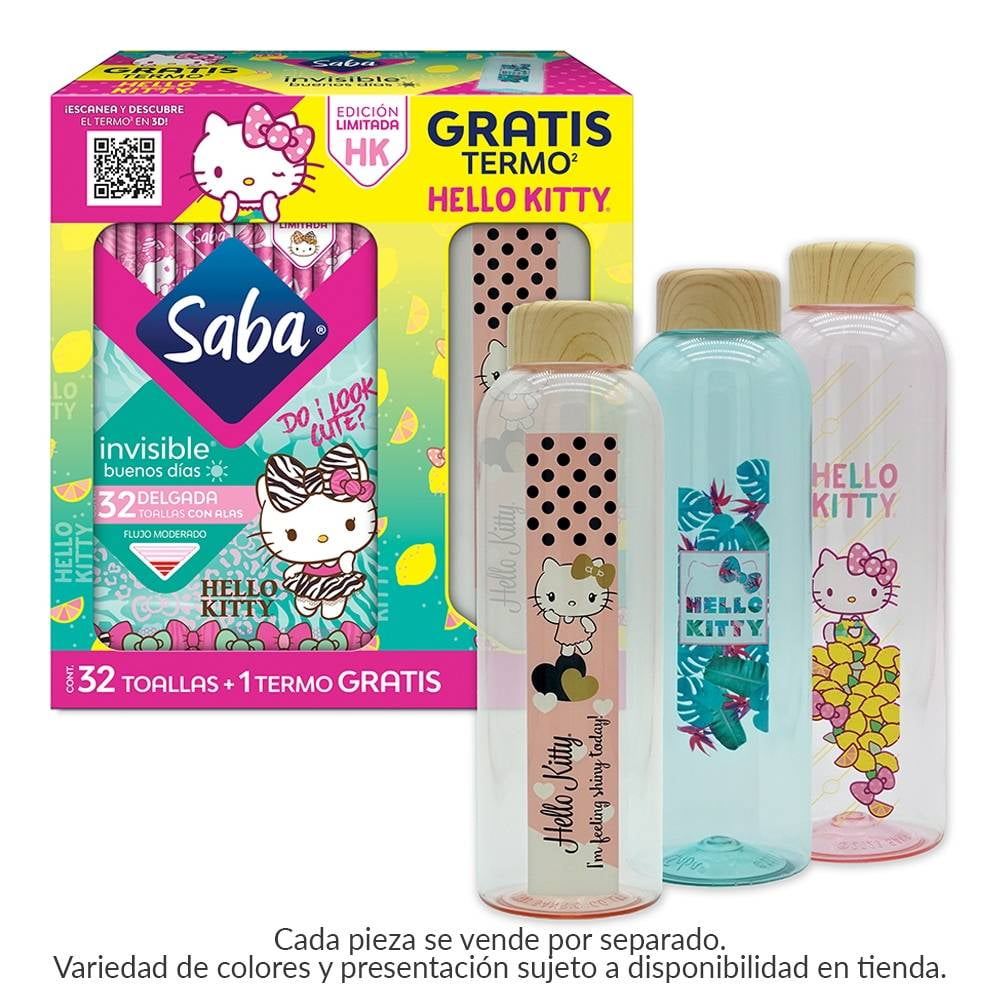 Kit de Toallas Femeninas Saba Invisible Invisible 32 pzas + Termo Hello ...