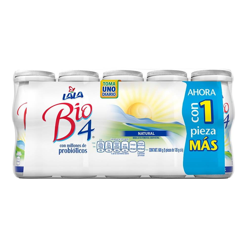 Bebida láctea fermentada Lala Bio 4 sabor natural 5 pzas 120 g c/u ...