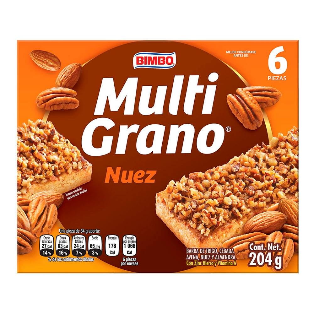 Barras Bimbo Multi Grano nuez 6 pzas de 34 g c/u | Bodega Aurrera en línea