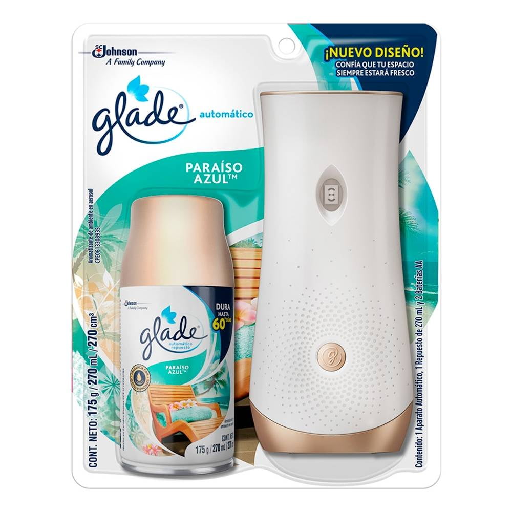 Aromatizante ambiental Glade automático + 1 repuesto paraíso azul 175 g ...