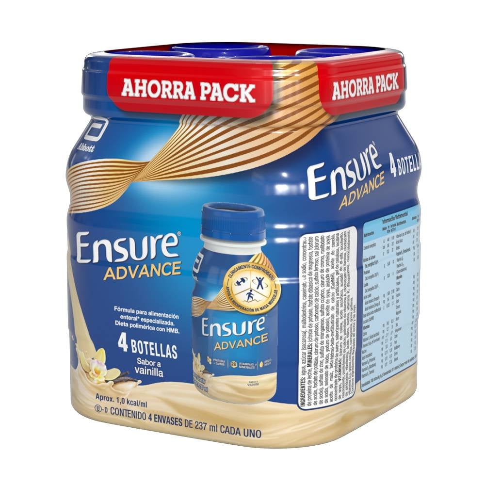 Fórmula para alimentación especializada Ensure advance sabor vainilla 4 pzas de 237 ml c/u ...