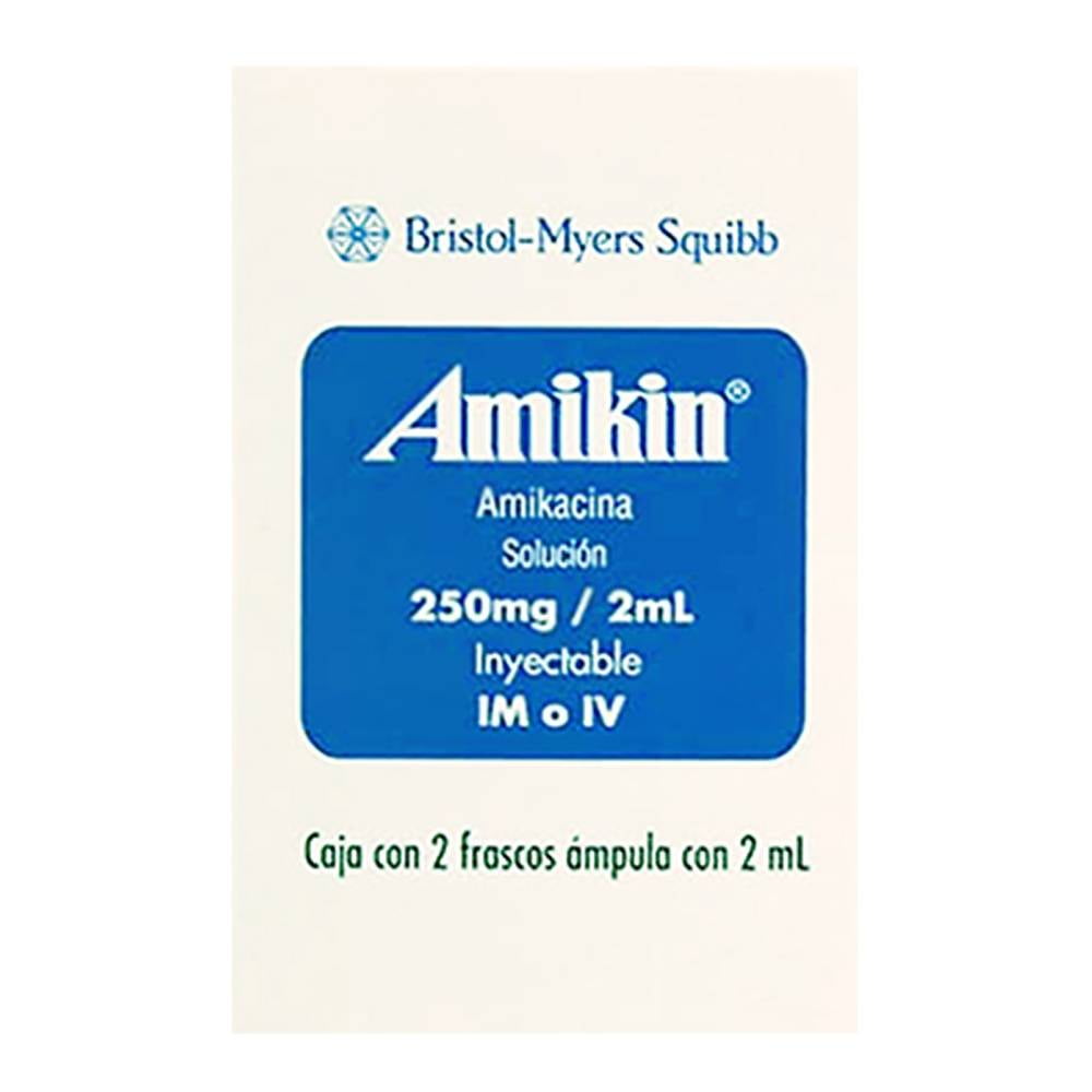 Amikin solución inyectable 250 mg/2 ml, 2 frascos con ámpula con 2 ml ...