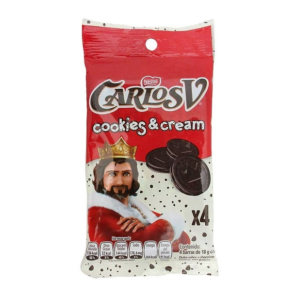 Chocolate Nestlé Carlos V cookies and cream 4 pzas de 18 g c/u ...