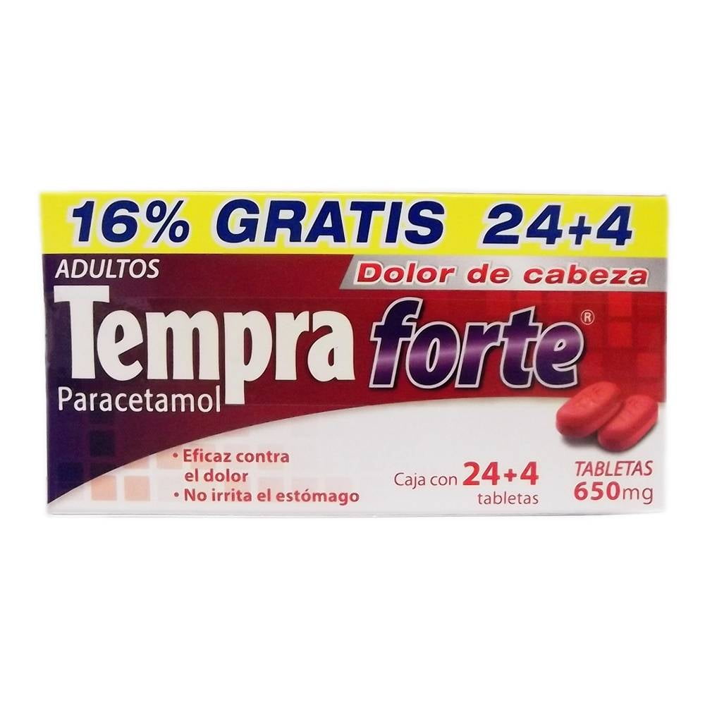 TEM FOR 16% Tempra Forte adultos 24 tabletas de 650 mg c/u + 4 tabletas ...