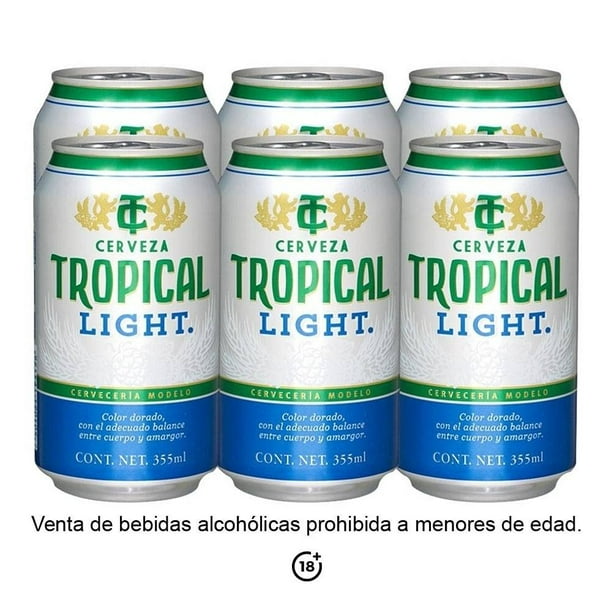Cerveza clara Tropical 6 latas de 355 ml c/u | Bodega Aurrera en línea