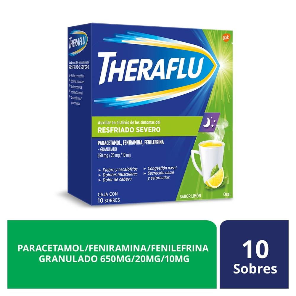 Té antigripal Theraflu Resfriado Severo limón 10 sobres | Walmart en línea