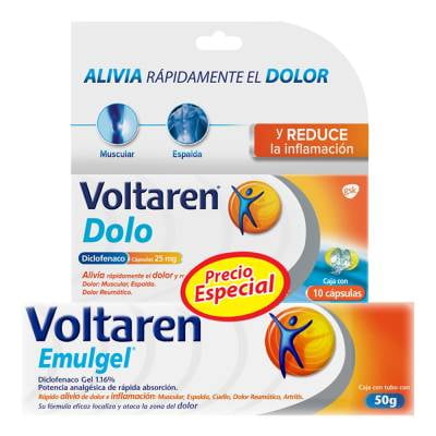 Voltaren Emulgel en gel 1.16% 50 g + Voltaren Dolo 25 mg 10 cápsulas ...