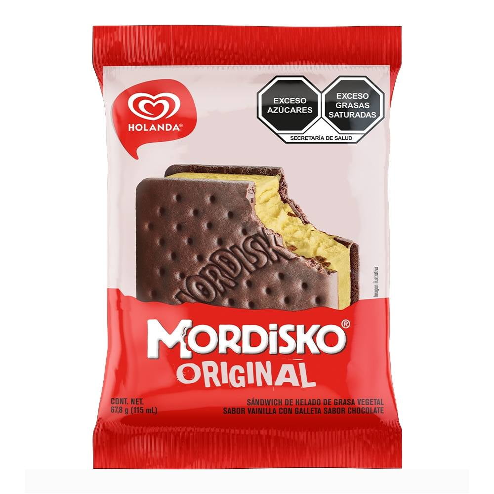 Sándwich de helado Holanda Mordisko original sabor vainilla 115 ml ...