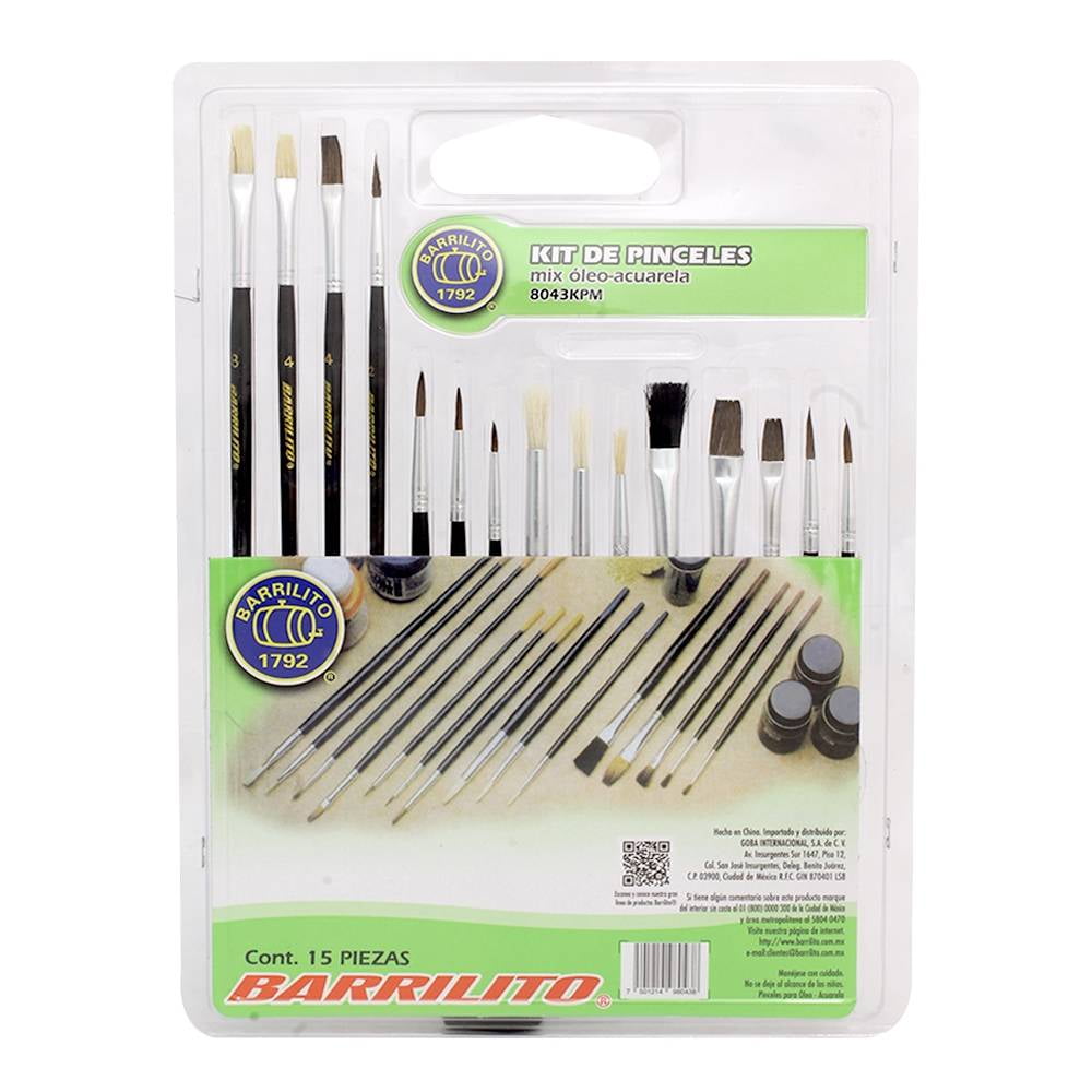 Kit de pinceles Barrilito mix óleo acuarela 15 pzas | Walmart en línea