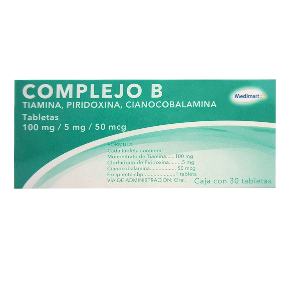 Complejo B Medi Mart 100 mg/5 mg/50 mcg 30 tabletas | Walmart en línea