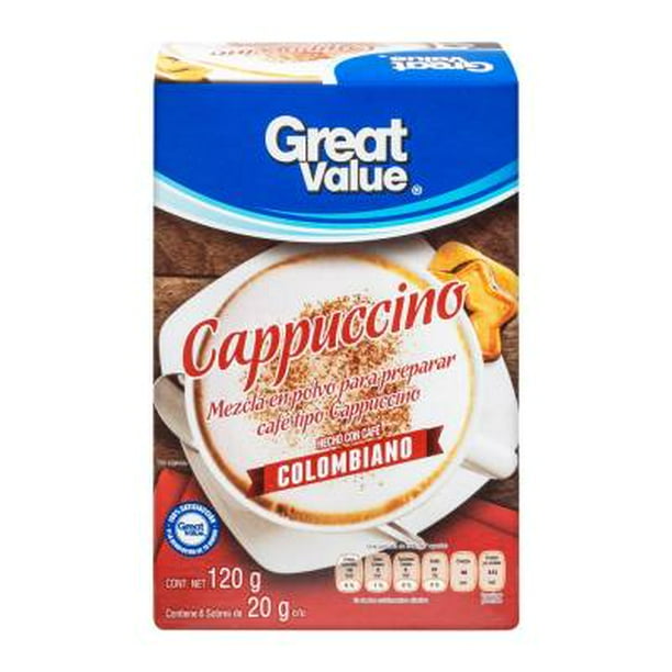 Polvo para preparar café Great Value cappuccino 6 sobres de 20 g c/u ...