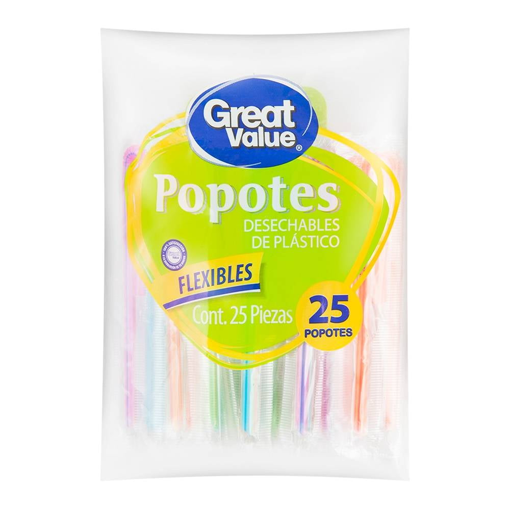 Popotes desechables Great Value flexibles 25 pzas | Walmart en línea