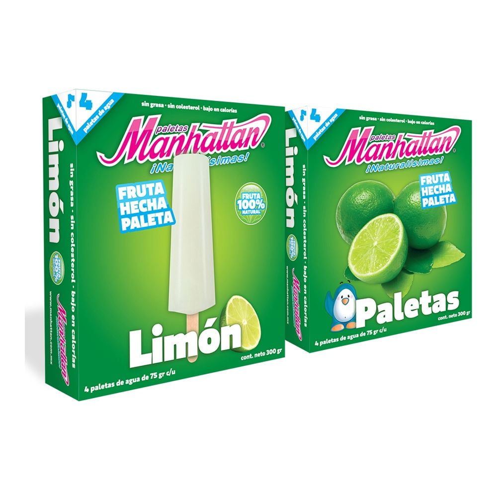 Paleta helada Manhattan sabor limón 4 pzas 75 g c/u | Walmart en línea