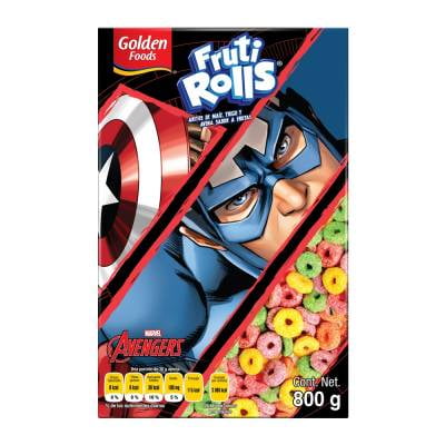 Aritos de maíz, trigo y avena Golden Foods Frutti Rolls con sabor a ...