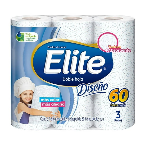 Toallas de papel Elite diseño 3 rollos con 60 hojas dobles c/u ...