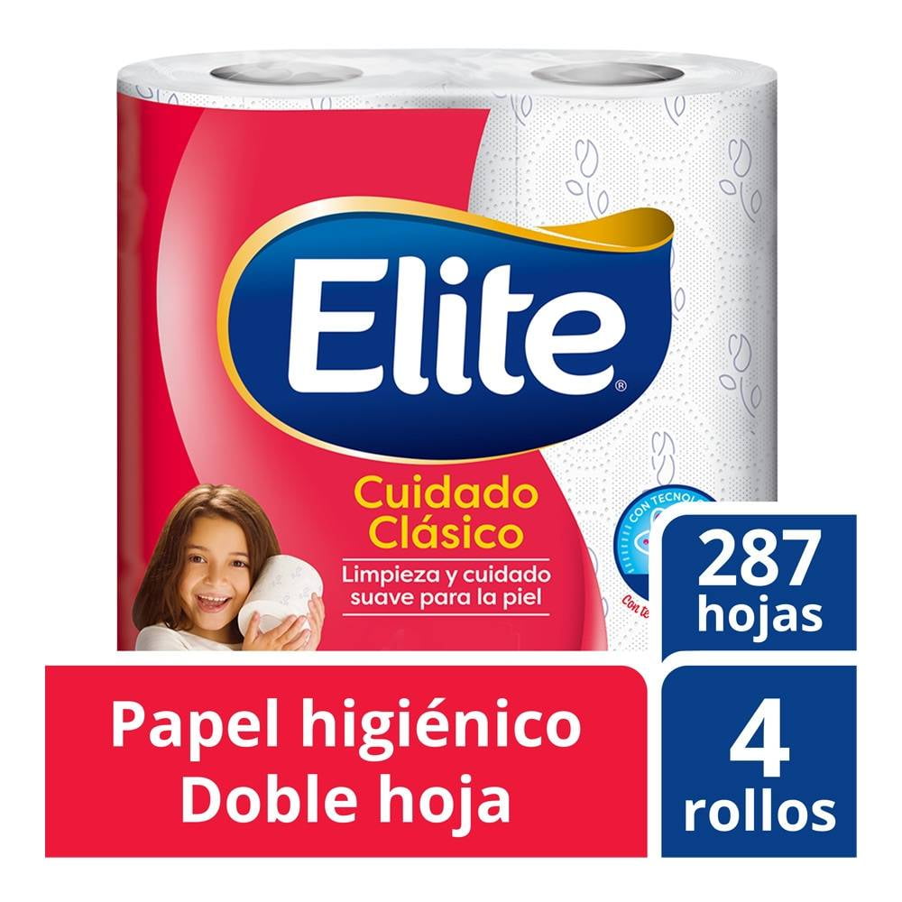 Papel higiénico Elite Cuidado Clásico 4 rollos de 287 hojas dobles c/u ...