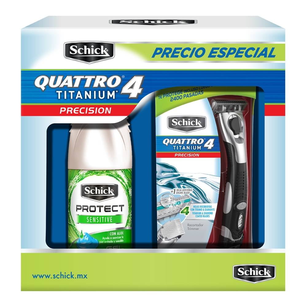 Paquete Schick Quattro rastrillo titanium precision + gel 75 ml ...