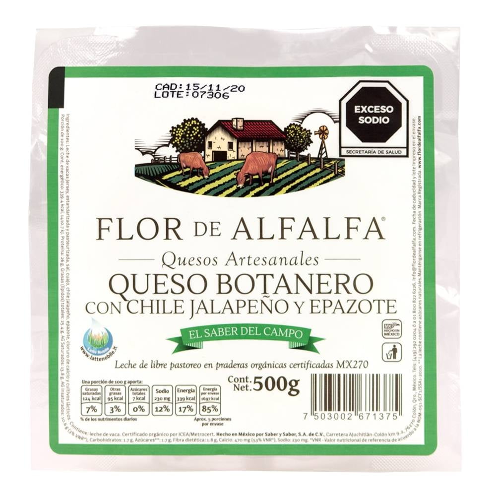 Queso botanero Flor de Alfalfa con chile jalapeño y epazote 500 g ...