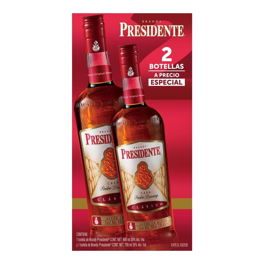 Pack de brandys Presidente clásico 1 botella de 900 ml + 1 botella de ...