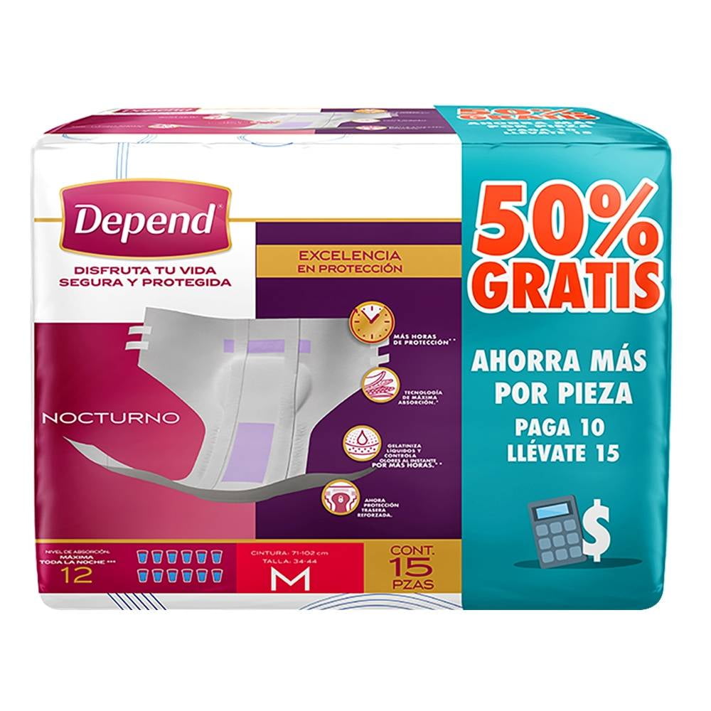 Pañal para adulto Depend nocturno mediano 15 pzas | Walmart en línea