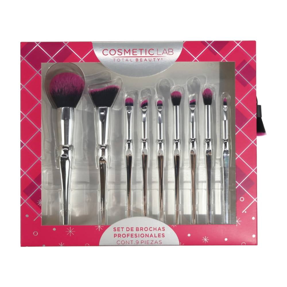 Set de brochas Cosmetic Lab Traditional plateado y rosa 9 pzas ...