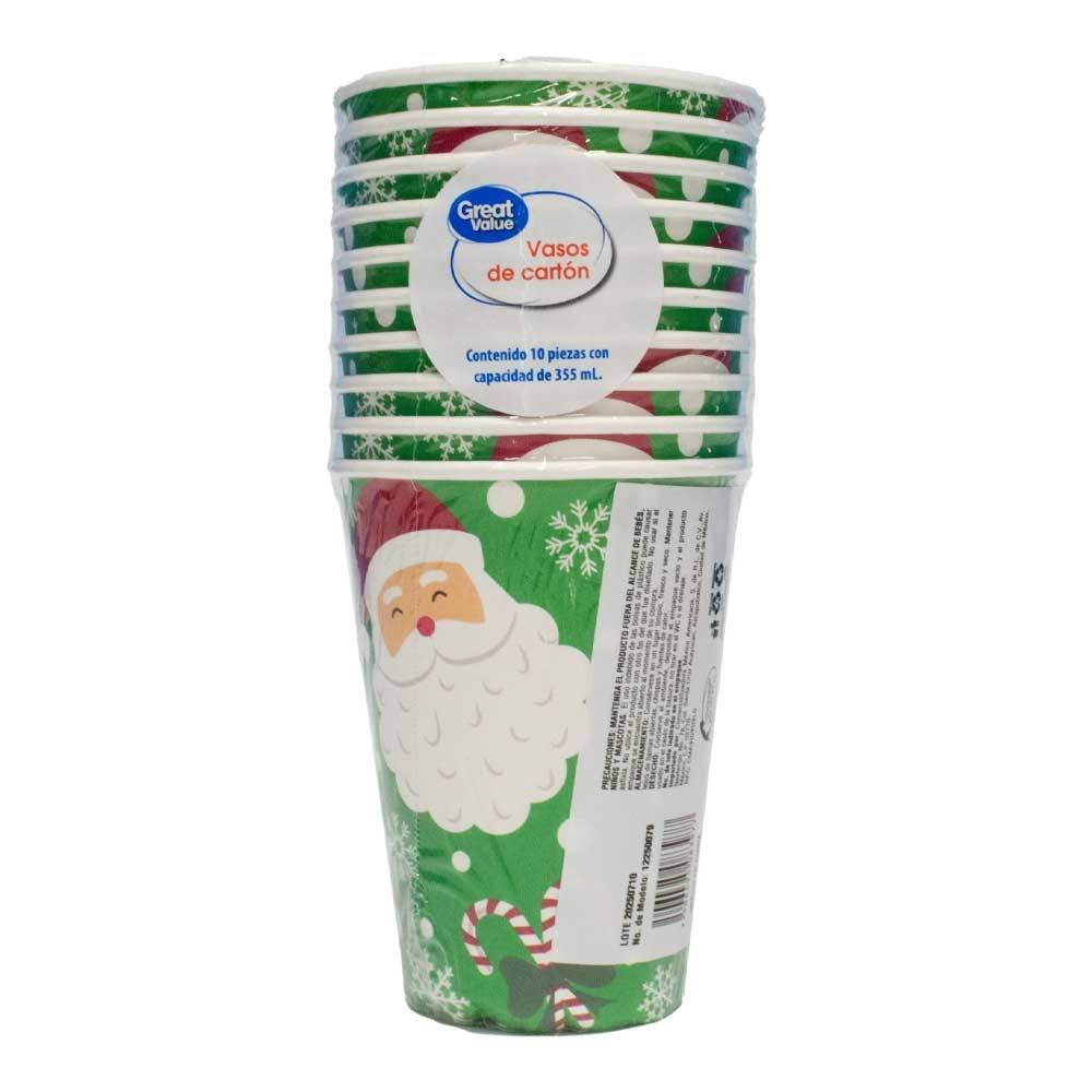 Vasos de Cartón Great Value Santa Claus 355 ml 10 Piezas || Bodega ...