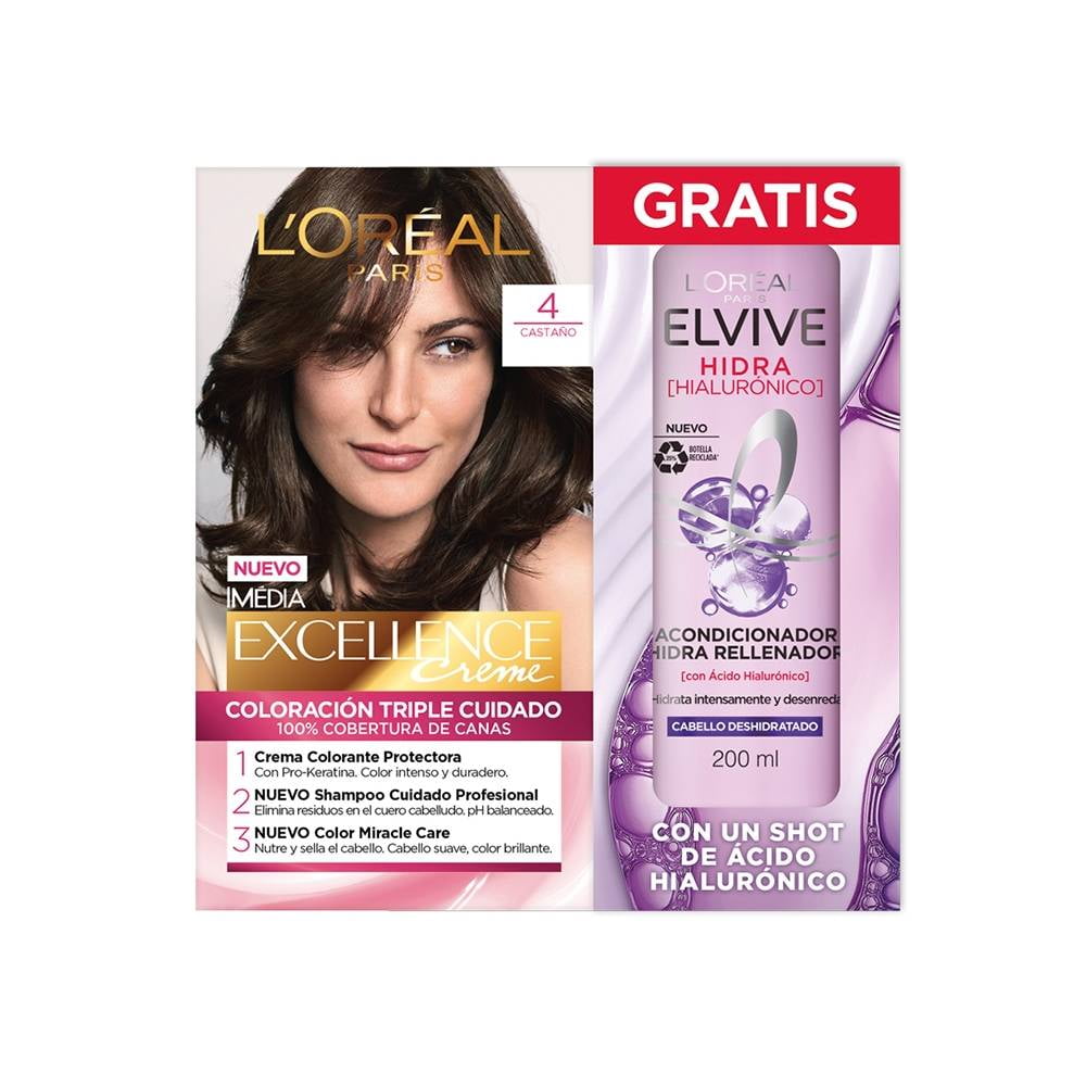 Tinte para cabello L'Oréal Imédia Excellence 4 castaño + 1 ...