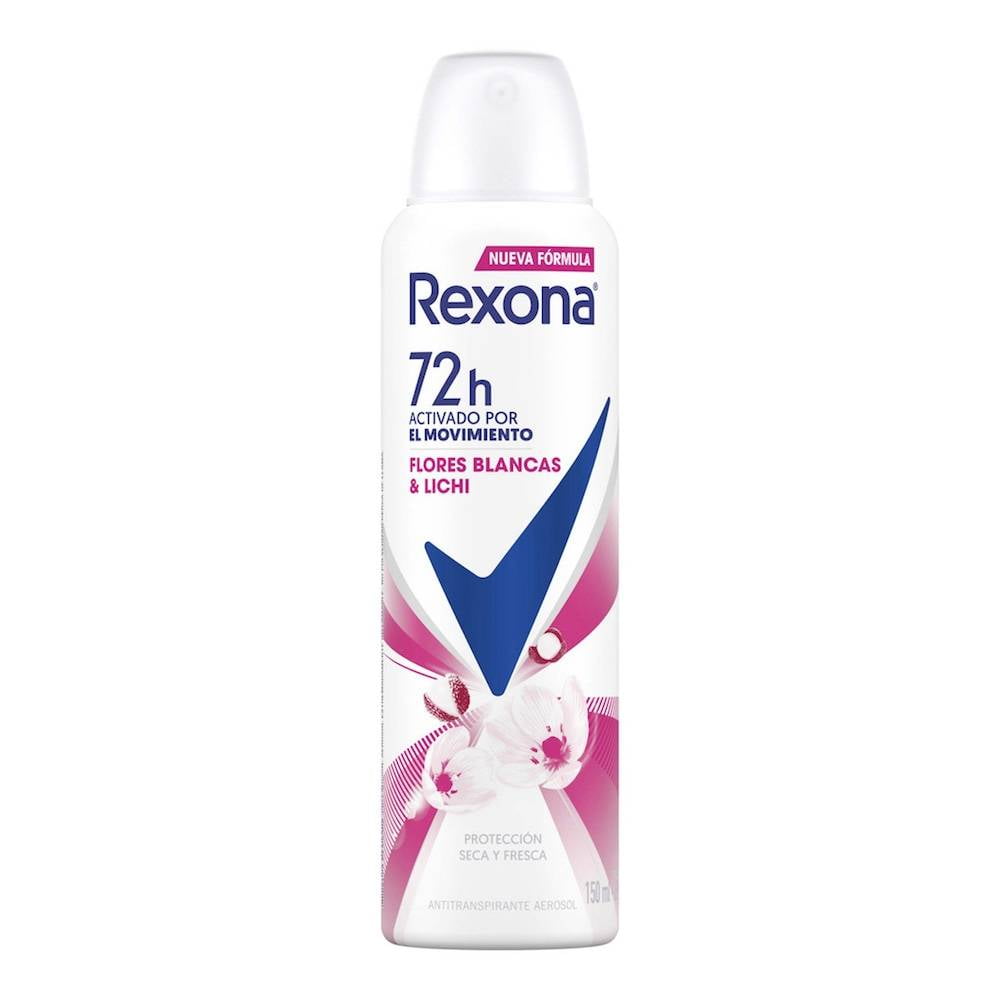 Antitranspirante Rexona flores blancas & lichi en aerosol para dama 150 ...