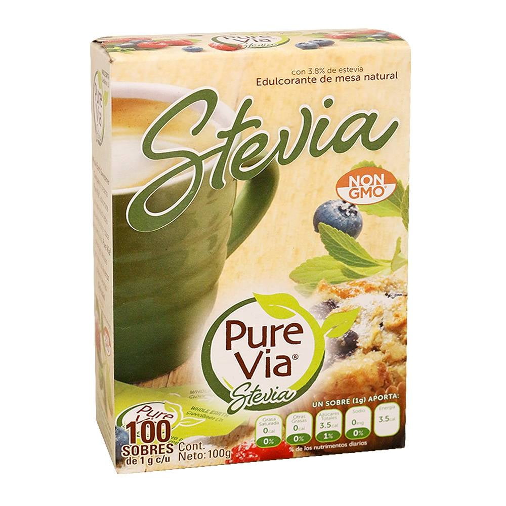 Endulzante Pure Via stevia 100 sobres de 1 g c/u | Walmart en línea