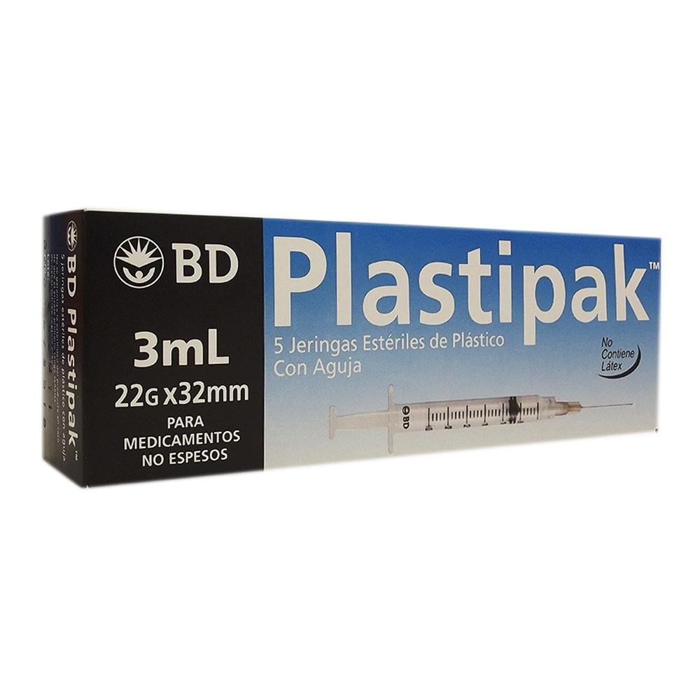 Jeringa BD Plastipak Plastipak 3 ml 22G x 32 mm 5 pzas | Walmart en línea